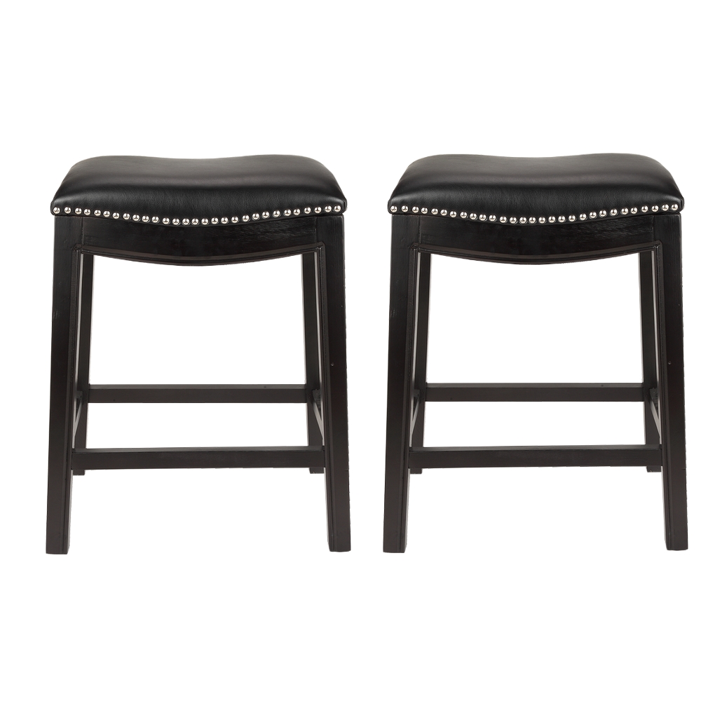 Homegear Faux Leather Backless Metal-Stud Bar Stools, Set of 2 | eBay